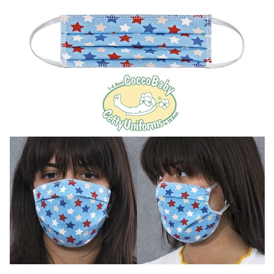 Stelline colorate su azzurro, Mascherina filtrante per bambini e Adulti ...